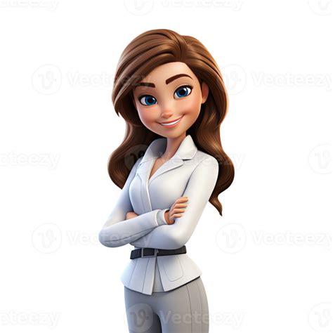 Ai Generated 3d Cute Cartoon Woman Character In White Suit 34599484 Png