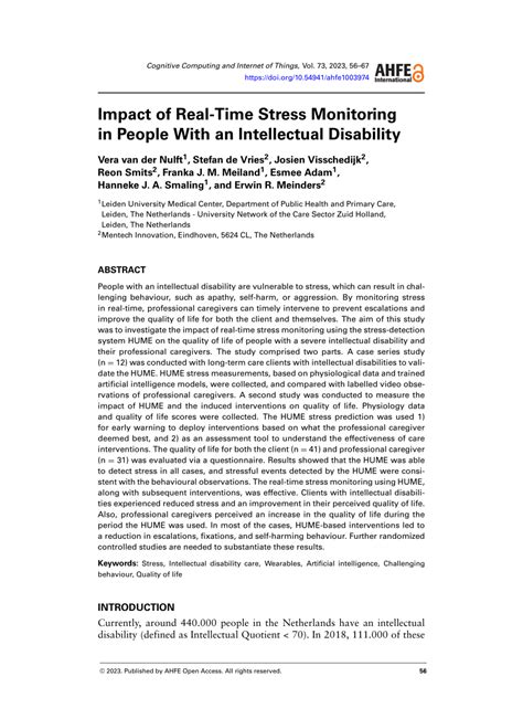 Pdf Impact Of Real Time Stress Monitoring In People With An Intellectual Disability
