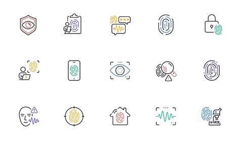 Biometric Line Icons Fingerprint Access Eye Biometric And Voice Recognition Icons Vector Stock