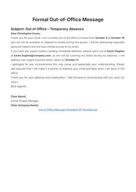 Free Out Of Office Message For Bereavement Template To Edit Online