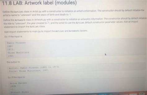 Solved Define The Artist Class In Artistpy With A