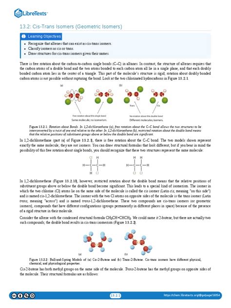 Cis Trans Isomers Geometric Isomers Pdf Isomer Alkene