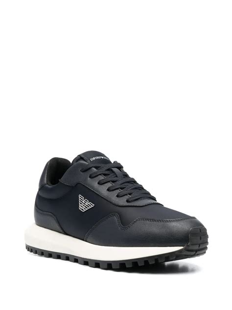 Emporio Armani Logo Appliqué Panelled Sneakers Blue Farfetch Ao