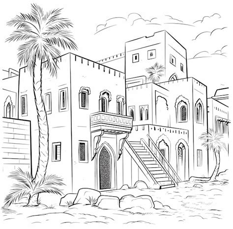 Saudi Arabian Architecture Coloring Premium Ai Generated Vector