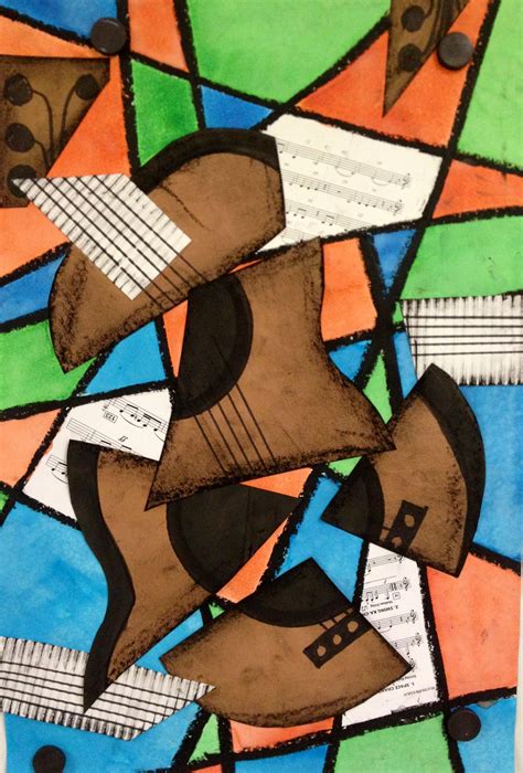 Abstract Art Guitar Or Music Instrument Mixed Media Lesson Cubism Art