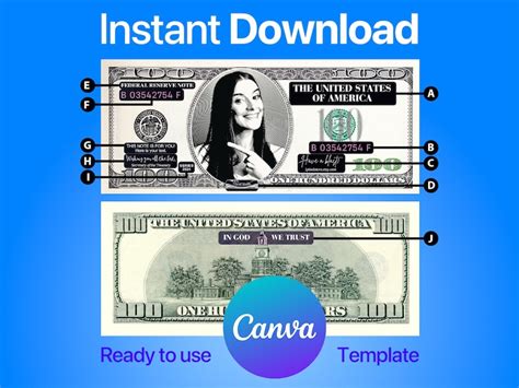Personalized 100 Dollar Bill Canva Template Digital Download Etsy