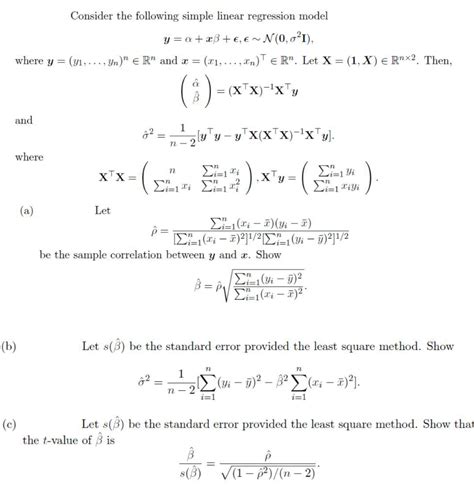 Solved Consider The Following Simple Linear Regression Model Chegg