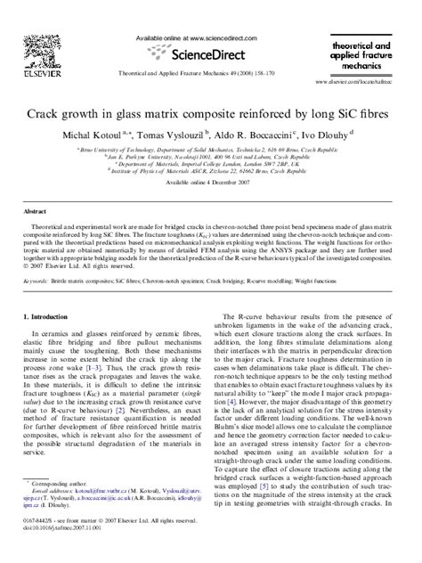 Pdf Crack Growth In Glass Matrix Composite Reinforced By Long Sic Fibres