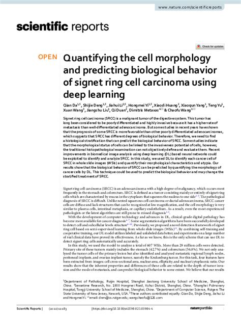 Pdf Quantifying The Cell Morphology And Predicting Biological