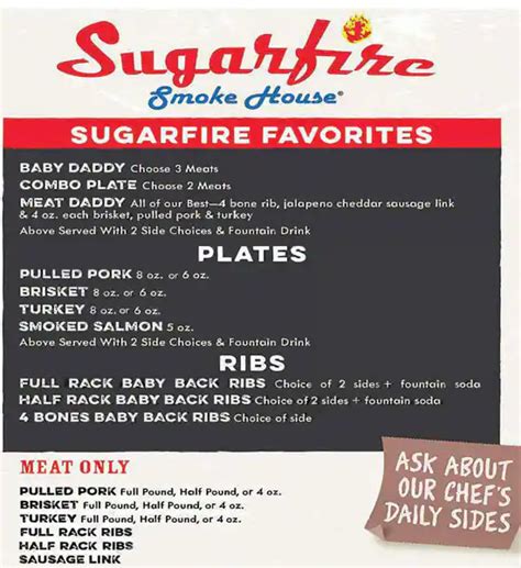 Menu At Sugarfire Bbq Indianapolis