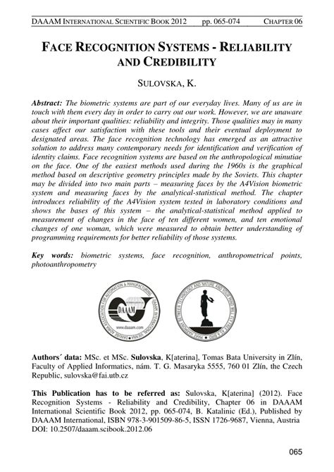 Pdf Face Recognition Systems Reliability And Credibility