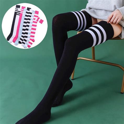 Autumn Winter Stripe Thigh High Socks Japanese School Style Cosplay