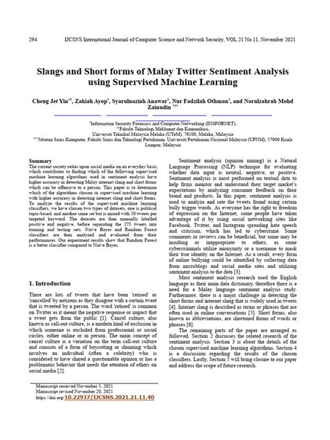 Slangs And Short Forms Of Malay Twitter Sentiment Analysis Using Supervised Machine Learning
