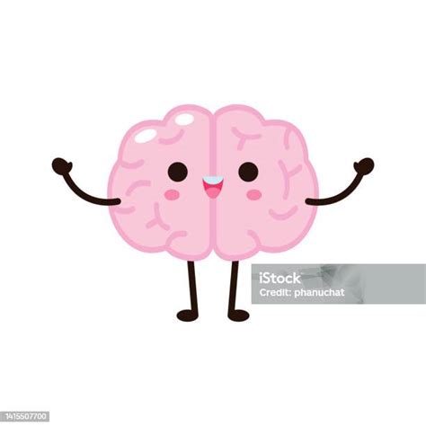 귀여운 재미 미소 인간의 두뇌 캐릭터와 행복한 얼굴 휴식 벡터 일러스트 가와이 아이콘 디자인 흰색 배경에 고립 건강한 생활방식에