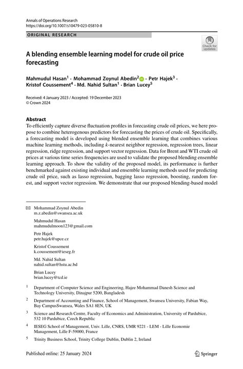 Pdf A Blending Ensemble Learning Model For Crude Oil Price Forecasting