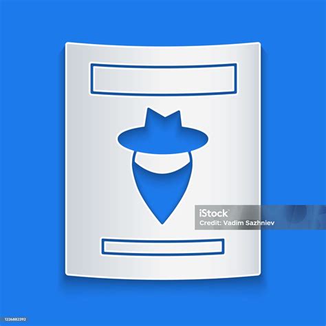 종이 컷 파란색 배경에 고립 된 서양 포스터 아이콘을 구함 돈을 보상 죽은 또는 살아있는 범죄 무법자 종이 아트 스타일입니다 벡터 일러스트레이션 3차원 형태에 대한 스톡