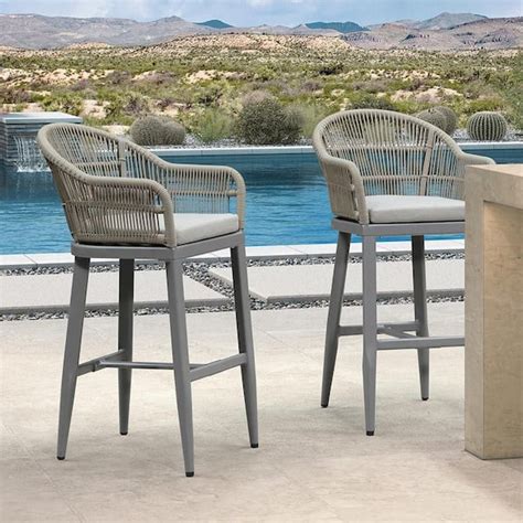 Purple Leaf Modern Aluminum Rattan Bar Height Outdoor Bar Stool With