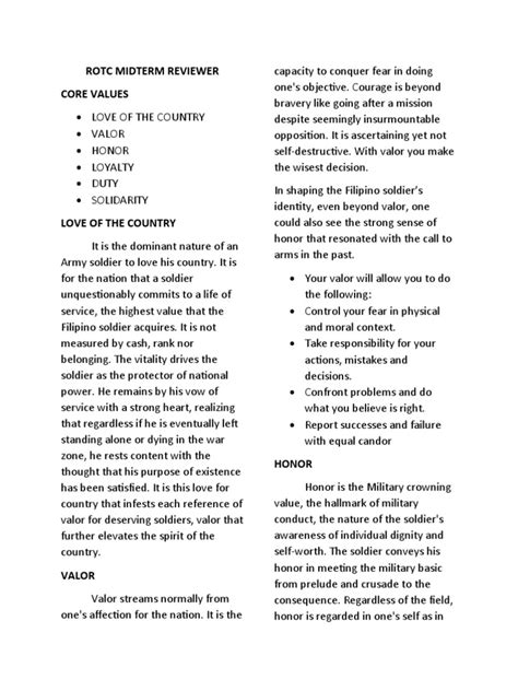 Rotc Midterm Reviewer Core Values Pdf Habeas Corpus International
