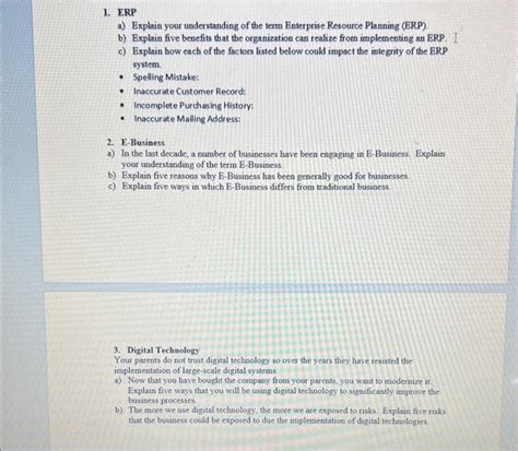 Solved 1 ERP A Explain Your Understanding Of The Term Chegg Com