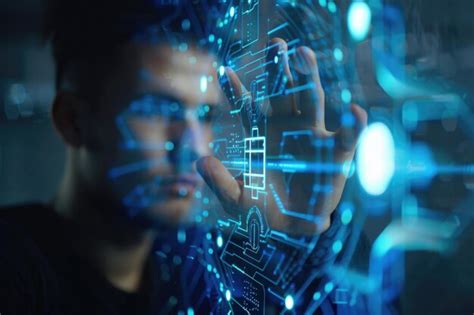 Premium Photo Man Showing Digital Shield Overlay Network Security Multi Layer Cyber Security