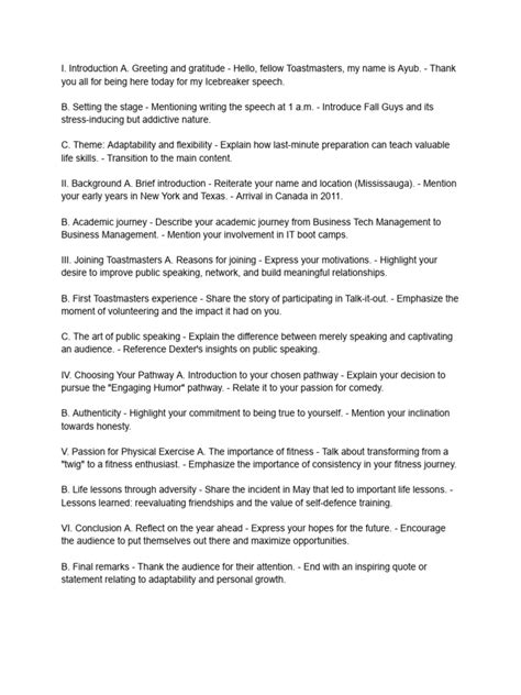 Toastmasters Speech Outline Pdf