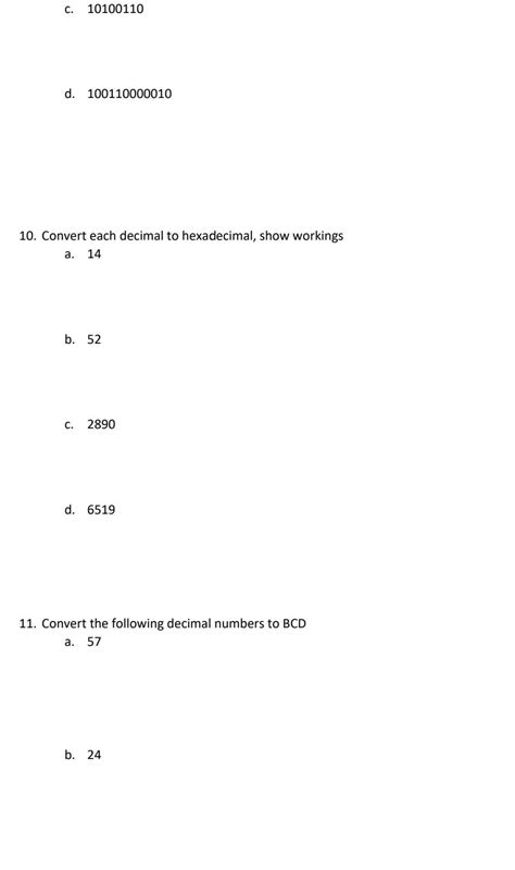 Solved Convert Each Decimal Number To Binary Using Chegg