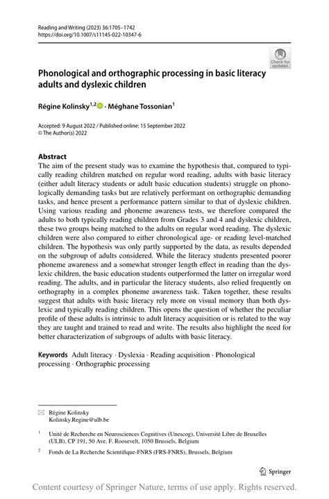 Pdf Phonological And Orthographic Processing In Basic Literacy Adults