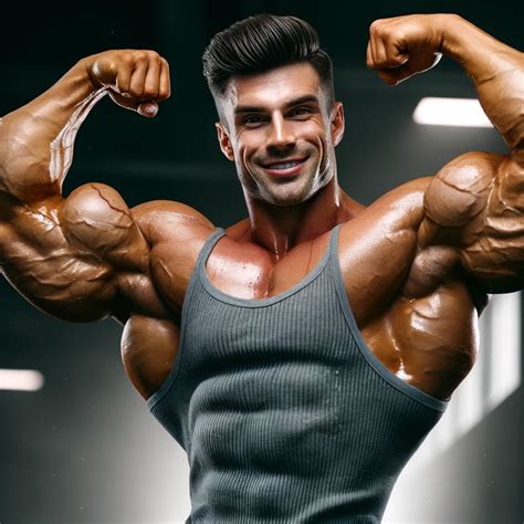 Sweaty Bodybuilder Flexing In A Grey Ribbed Tank Top Chatgpt With Dall