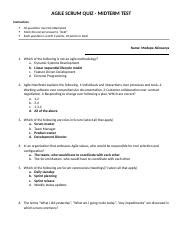 Agile Scrum Test Docx AGILE SCRUM QUIZ MIDTERM TEST Instructions All Questions Must Be