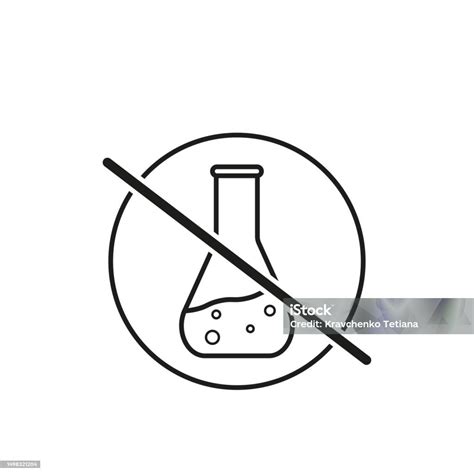 화학 성분이 없는 라인 아이콘입니다 화학적 위험 아이콘이 없습니다 유기농 식품 첨가물 방부제 없음 자연 식품 벡터 그림입니다 개념에 대한 스톡 벡터 아트 및 기타 이미지