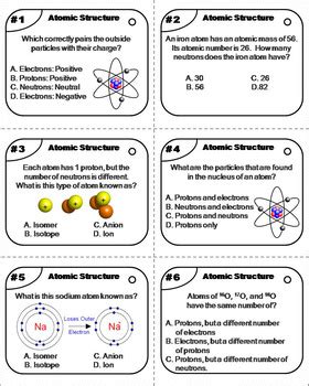 Atomic Structure Task Cards Atoms Task Cards By Science Spot TpT