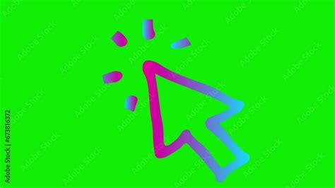 Animated Pink Blue Symbol Of Mouse Cursor Arrow With Rays Clicks Icon In Sketch Style Hand