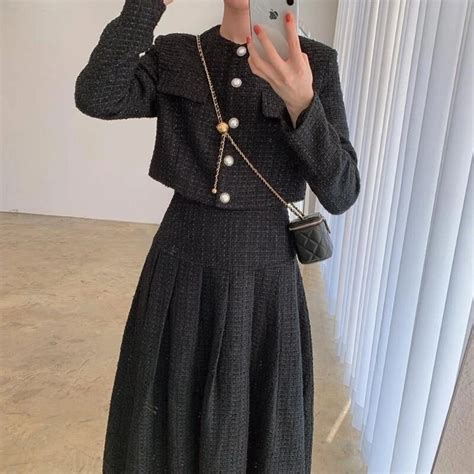 짧은 블레이저 하이 웨스트 스커트 투피스 세트 여성용 프랑스 스타일 세련된 기질 우아한 가을 신제품 Aliexpress