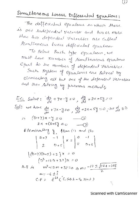 Simultaneous Linear Differential Equation Maths Studocu