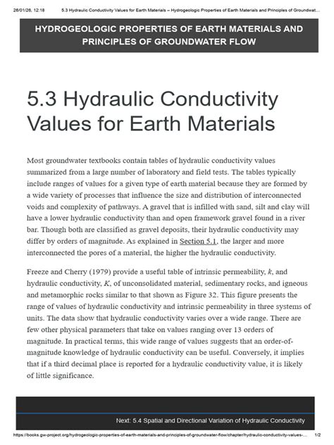 53 Hydraulic Conductivity Values For Earth Materials Hydrogeologic