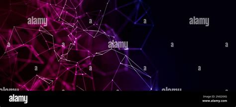 Abstract Geometric Data Block Chain With Triangular Cells Connecting Dots Background In Blue And