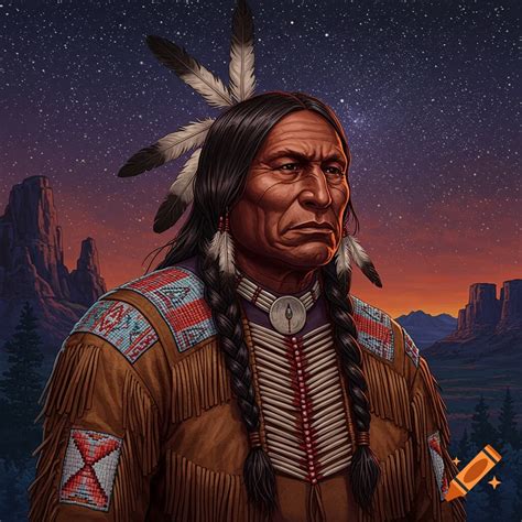 Portrait Of A Native American Woman In Traditional Dress Against An