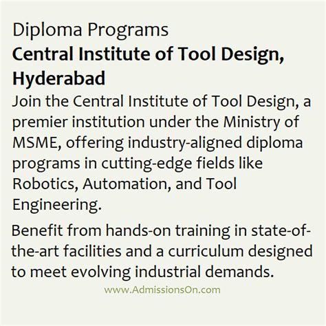 Central Institute Of Tool Design 2025 Programs