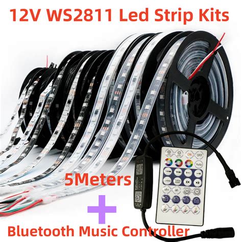 12v Ws2811 Led Strip Kits Bluetooth App Controller 5050 Rgb Addressable Led Pixel Light With