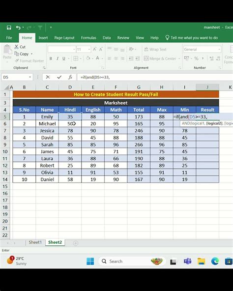 how to create result pass and fail sscomputereducation excel basicexcel