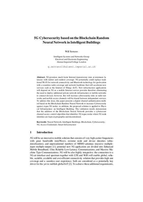 Pdf 5g Cybersecurity Based On The Blockchain Random Neural Network In