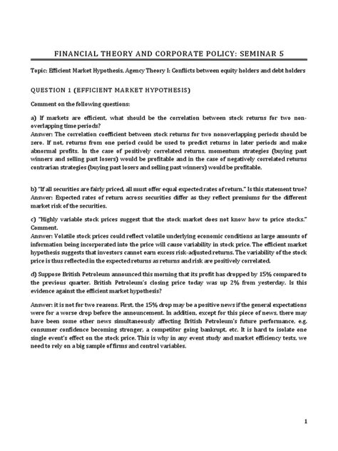 Ftcp Seminar 5 Answers 6 Xsxsxsx Pdf Efficient Market Hypothesis Stocks