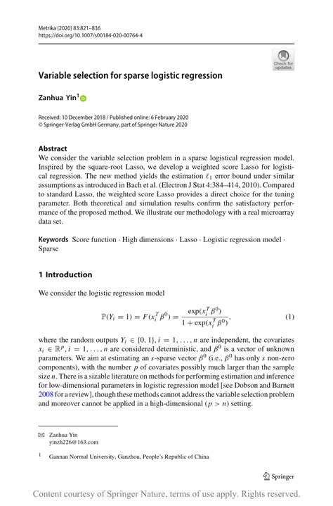 variable selection for sparse logistic regression