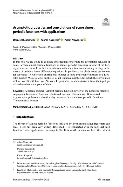 Pdf Asymptotic Properties And Convolutions Of Some Almost Periodic