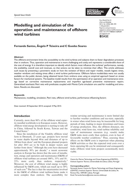 Pdf Modelling And Simulation Of The Operation And Maintenance Of Offshore Wind Turbines