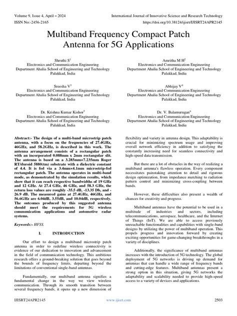 Multiband Frequency Compact Patch Antenna For 5g Applications Pdf Antenna Radio