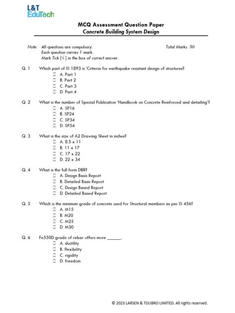 mcq assessment question paper cbsd pdf building technology