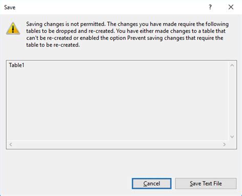 SQL Server Trucs Astuces Prevent Saving Changes That Require The Table To Be Re Created
