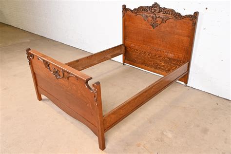 Antique Victorian Carved Oak Full Size Bed Circa 1890s For Sale At