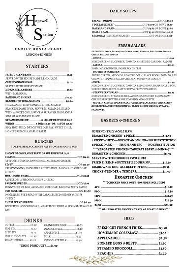 Menu Hopewell Station Fam